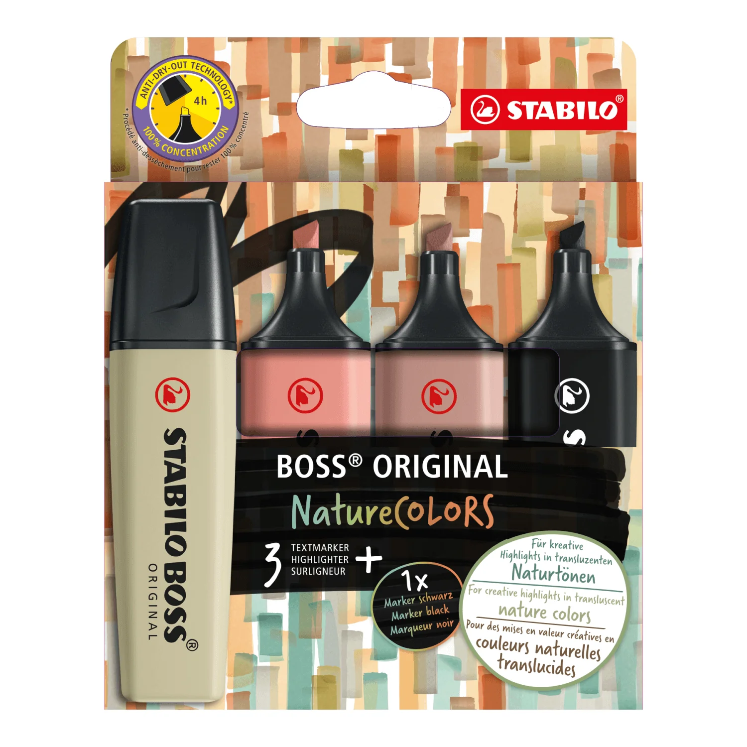 STABILO BOSS ORIGINAL NATURE COLORS CÁLIDOS 3 UN + 1 MARKER BLACK ...