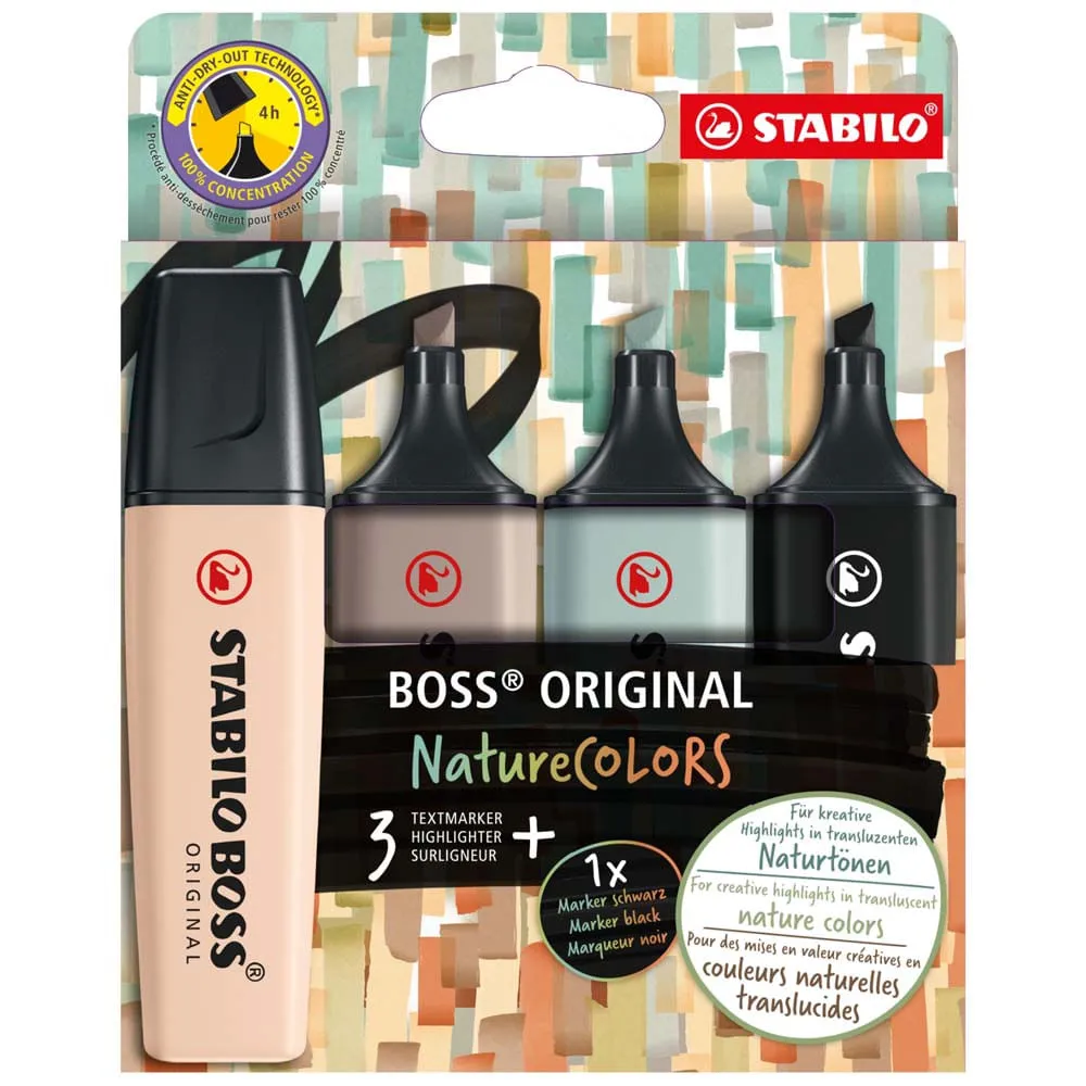 STABILO BOSS ORIGINAL NATURE COLORS FRÍOS 3 UN + 1 MARKER BLACK - PaperStop